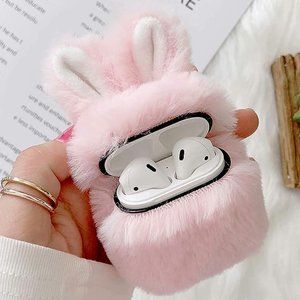 CreativityCafeCo | Headphones | Nwot Cute Plush Pinkgray Fuzzy Bunny ...